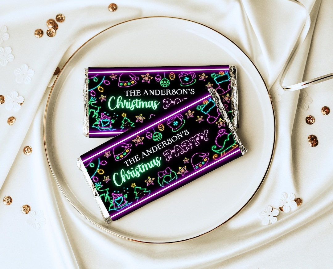 Editable Neon Christmas Chocolate Wrapper Template Neon - Etsy