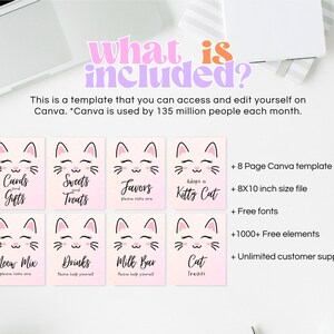 Editable Kitty Cat Birthday Sign Bundle, Kitten Party Sign Bundle, Pink ...