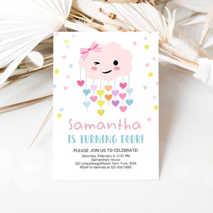 Editable Cloud Birthday Invitation, Girl Rainbow Cloud Birthday Party ...