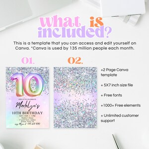 Editable Pastel Rainbow 10th Birthday Invitation Template, Birthday ...