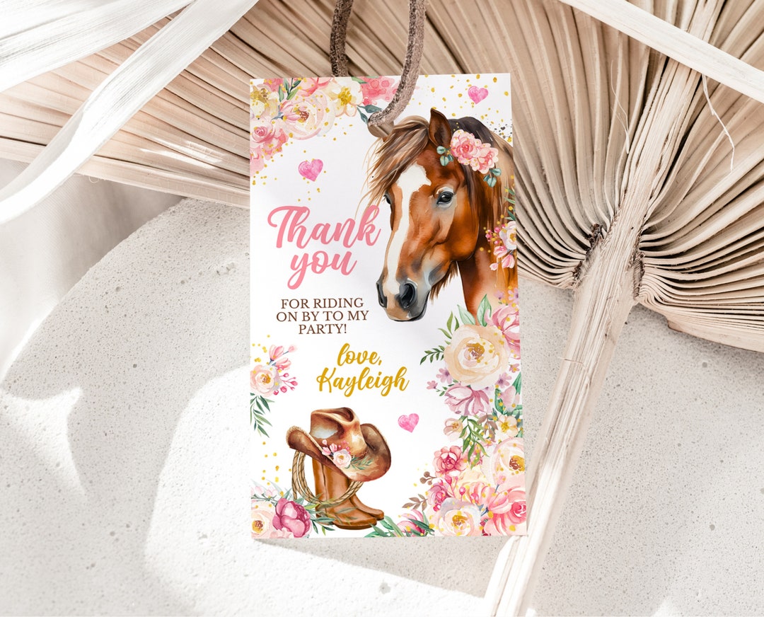 Editable Cowgirl Birthday Favor Tag, Horse Birthday Gift Tag, Floral ...