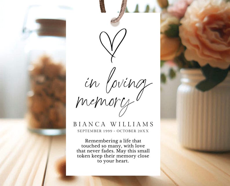 Editable Memorial Favor Tag, Celebration of Life, in Loving Memory Tag ...