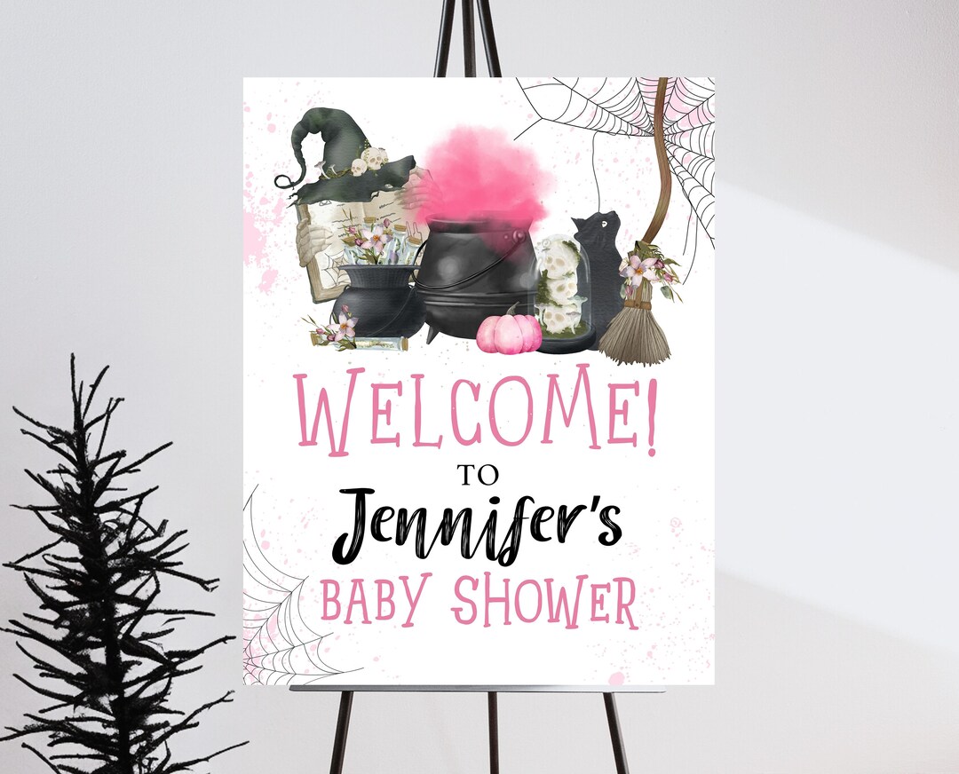 Editable Pink Witch Baby Shower Welcome Sign Template Pink - Etsy