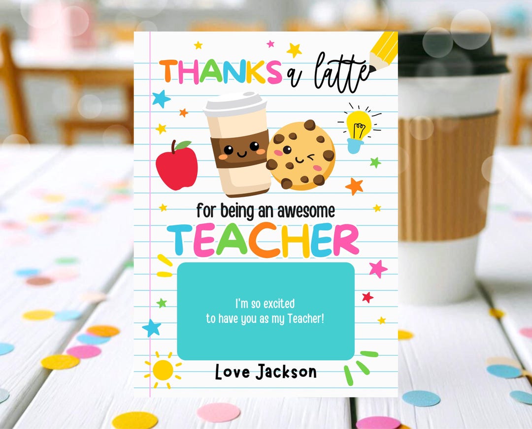 Editable Teacher Coffee Gift Card Holder: Thanks A Latte (canva ...