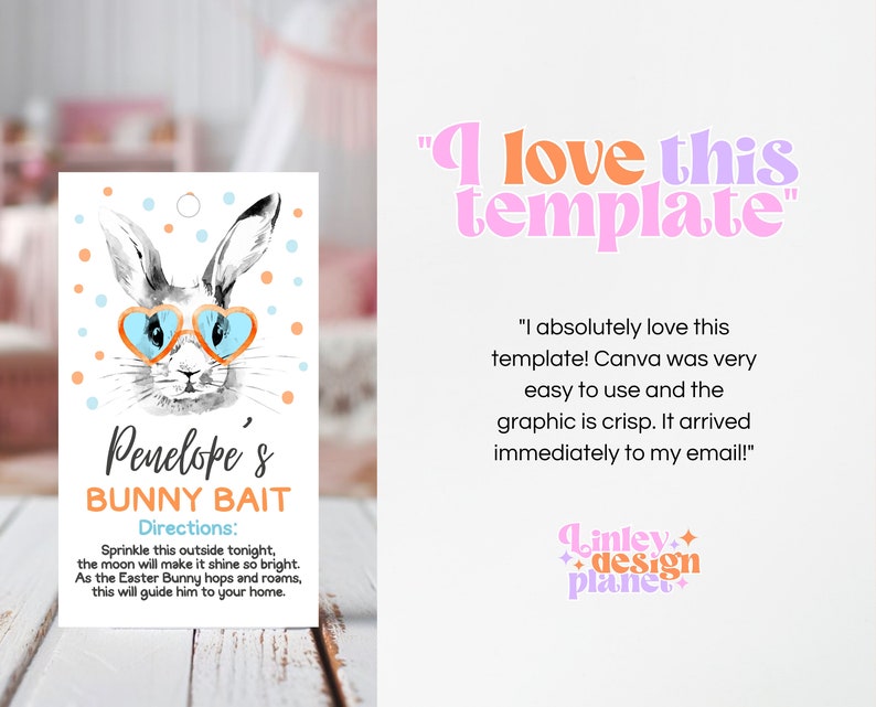 Editable Easter Bunny Bait Tag, Pink Bunny Food Printable, Easter ...