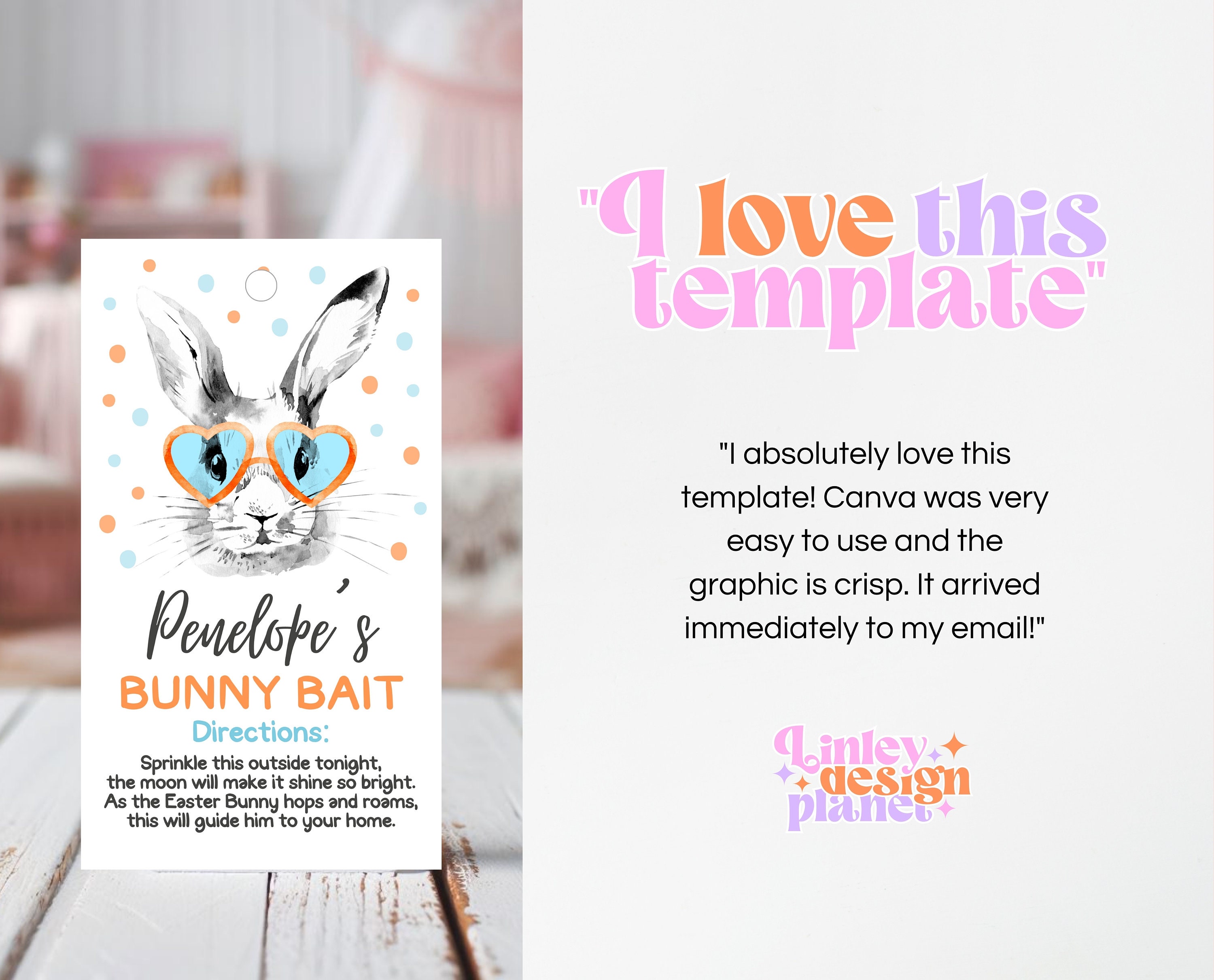 Editable Easter Bunny Bait Tag, Pink Bunny Food Printable, Easter ...