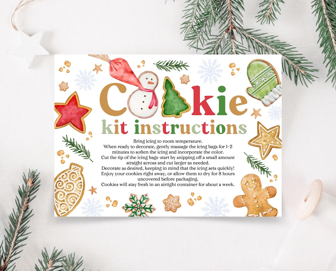 Editable Christmas Cookie Instructions Card, Editable Cookie Kit ...