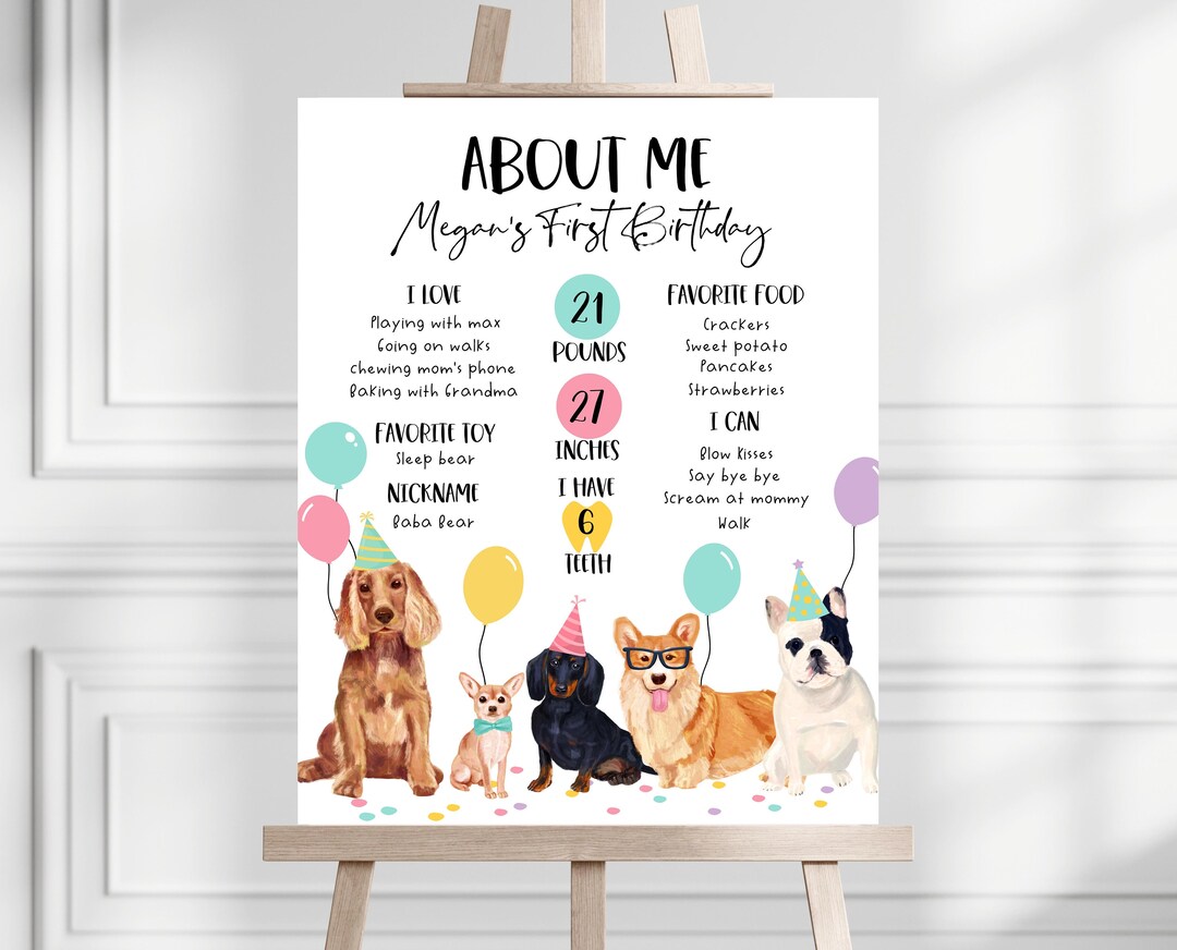 Puppy Themed Birthday Milestone Sign Template, Puppy Birthday Party ...