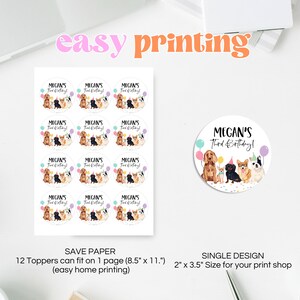 Editable Dog and Cat Birthday Cupcake Toppers, Puppy Birthday Cupcake ...