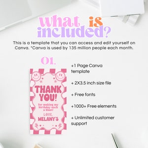 Editable Retro Smiley Birthday Favor Tag, Preppy Smile Theme Tags, Pink ...