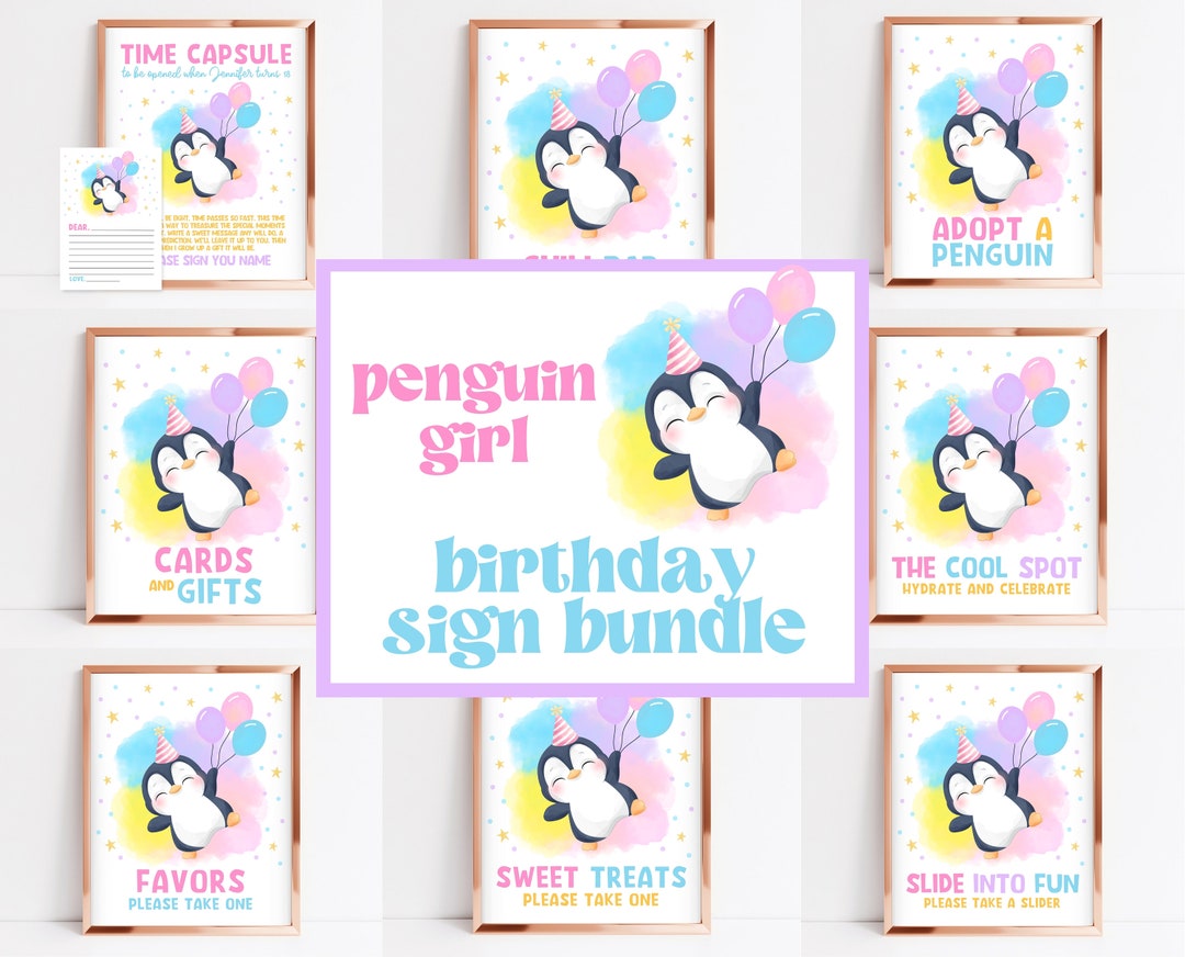 Editable Penguin Birthday Sign Bundle, Winter Birthday Signs, Arctic ...