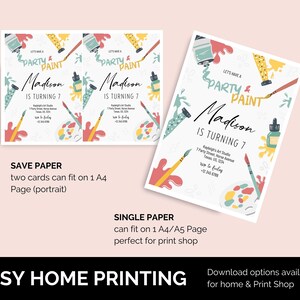 Editable Painting Party Invitation, Art Party Birthday Invite, Girl ...