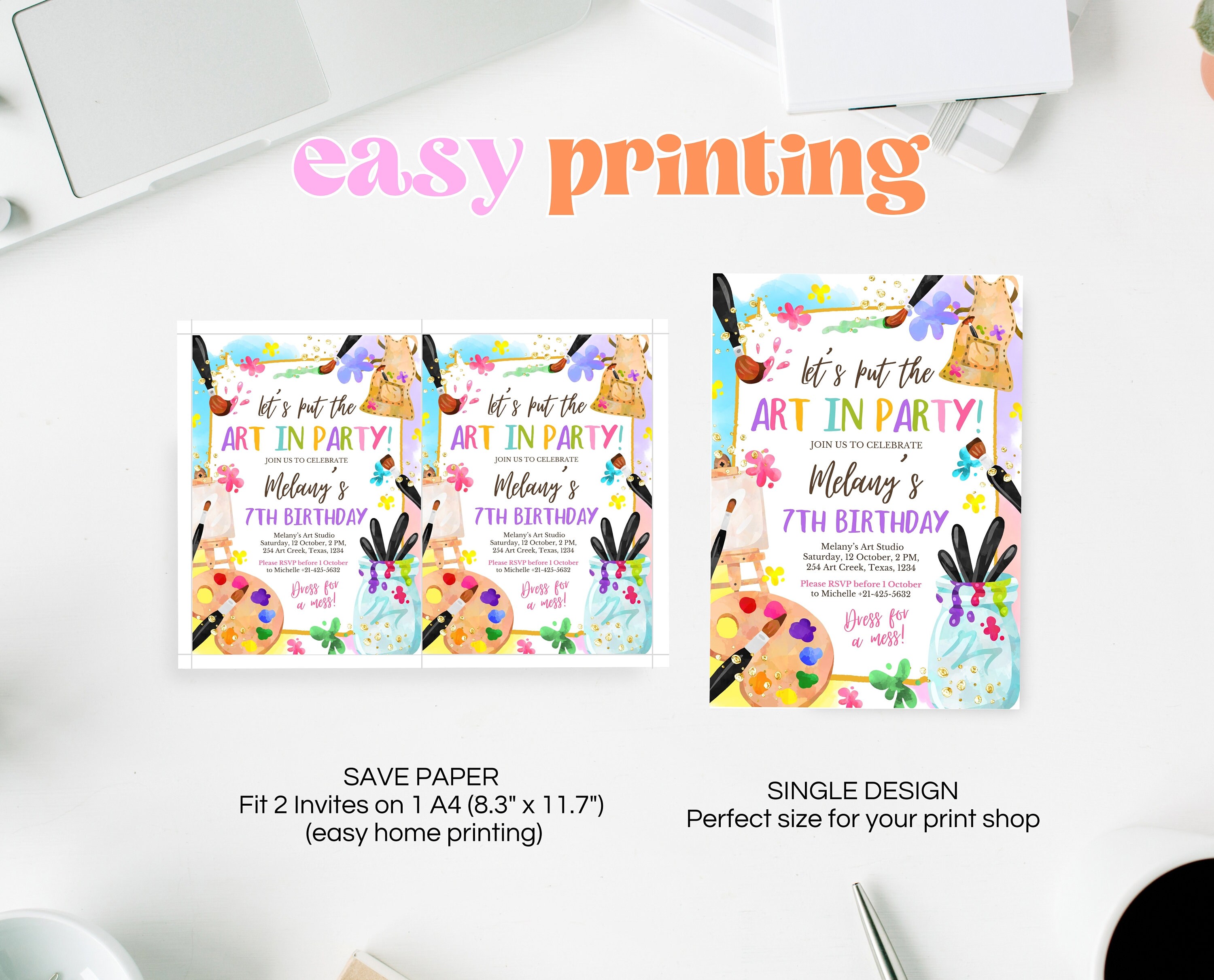 Editable Painting Art Birthday Invitation, Art Party Birthday Invite ...