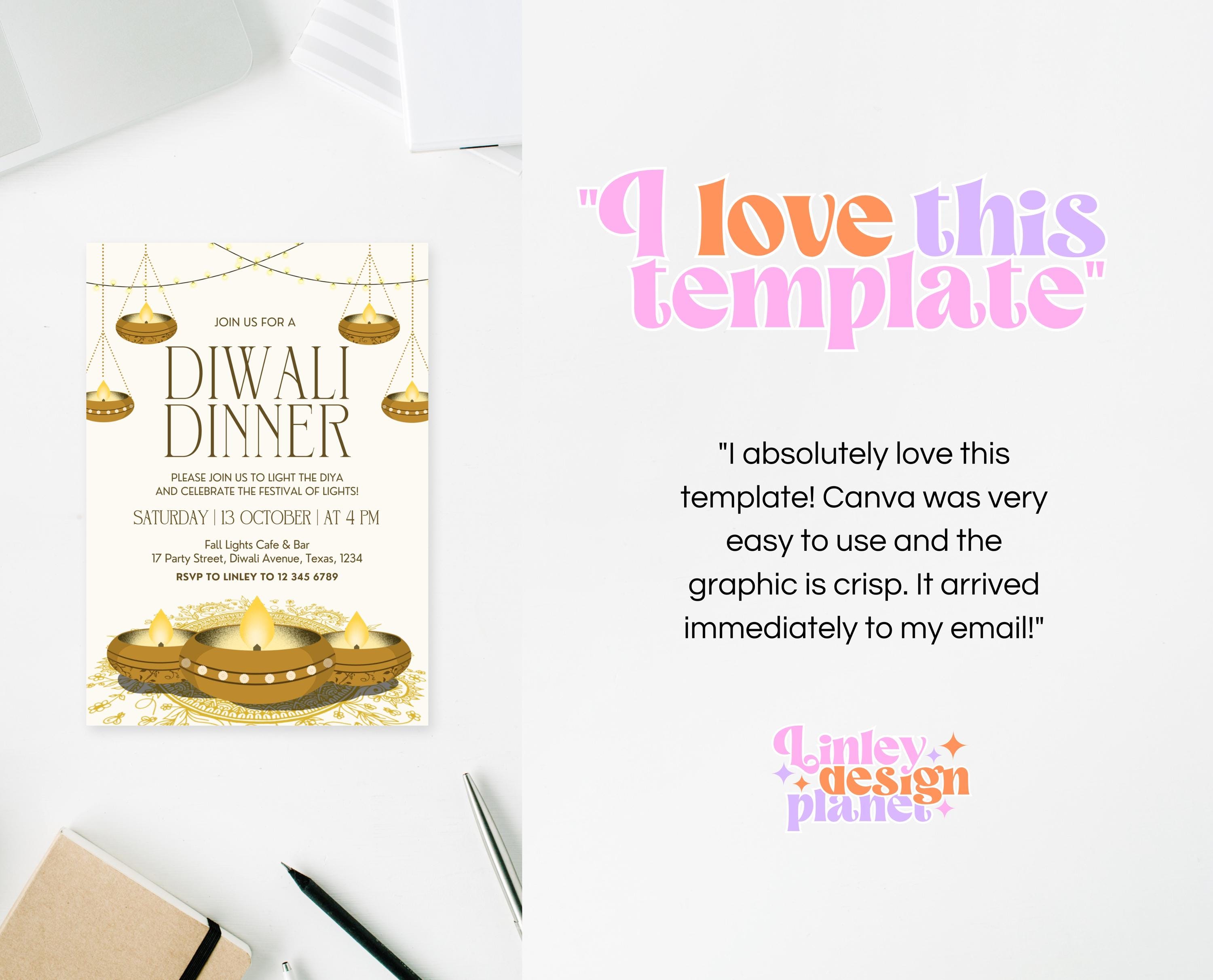 Editable Diwali Dinner Invitation, Gold Diwali Party Invitation, Hindu ...