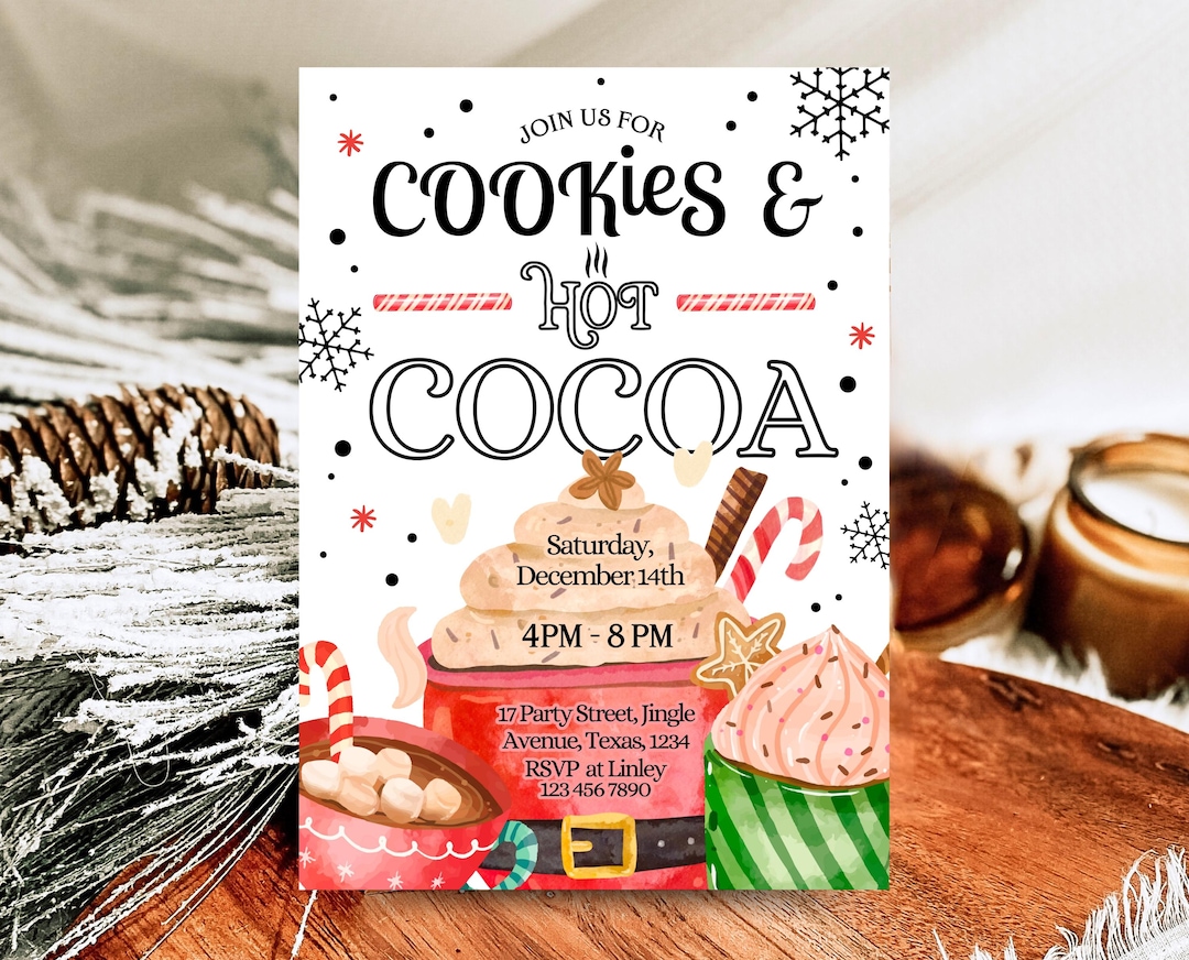 Editable Cookies and Cocoa Christmas Invitation, Cookies and Cocoa ...