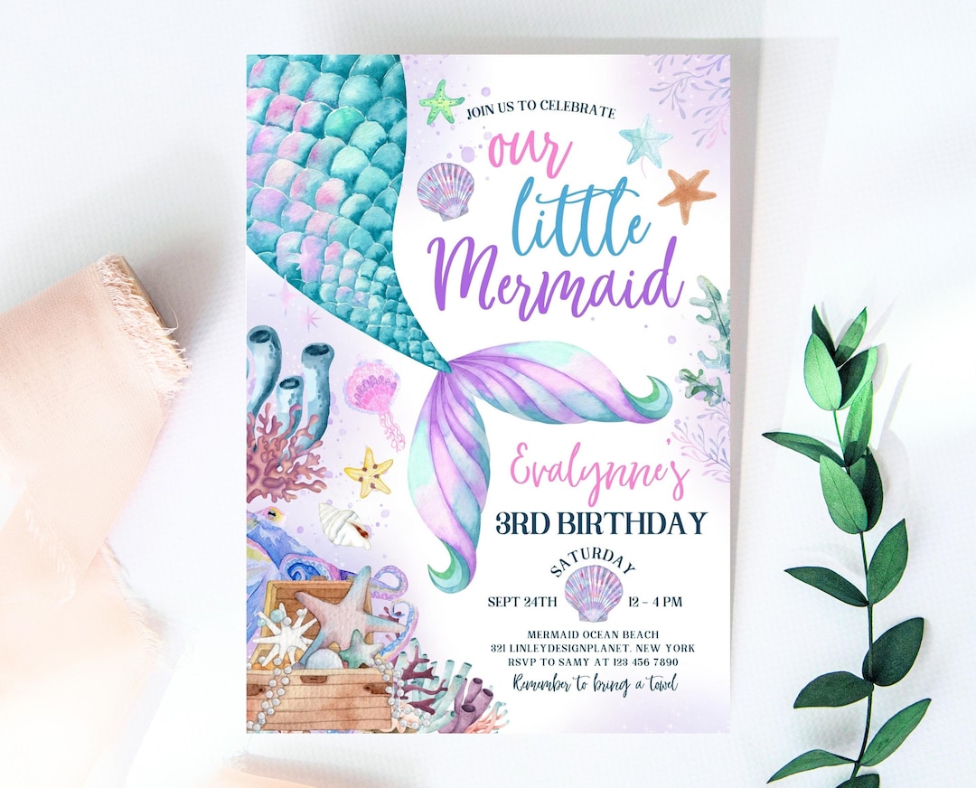 Our Little Mermaid Birthday Invitation Template, Mermaid Birthday Party ...