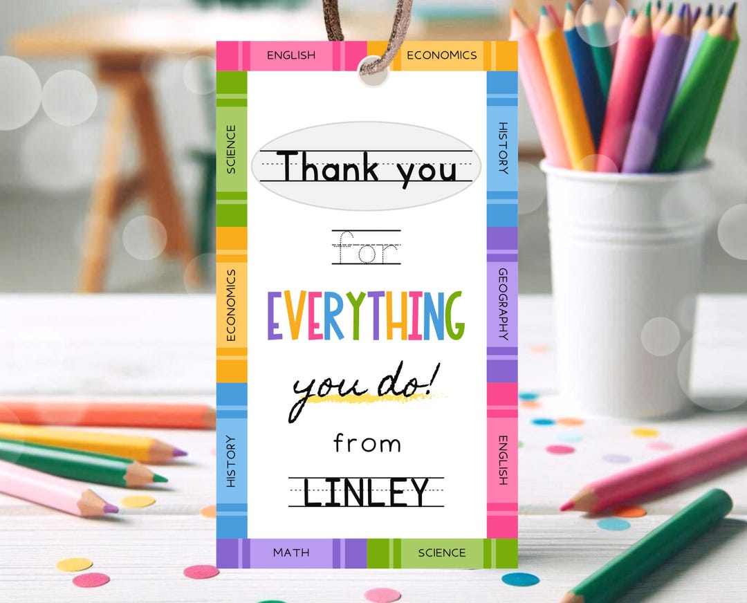 Editable Teacher Appreciation Gift Tag: Printable Thank You (digital ...