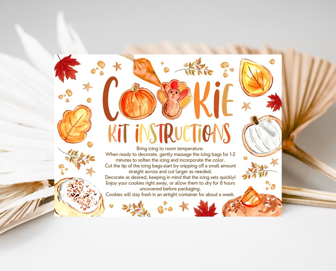 Editable Thanksgiving Cookie Instructions Card, Editable Cookie Kit ...
