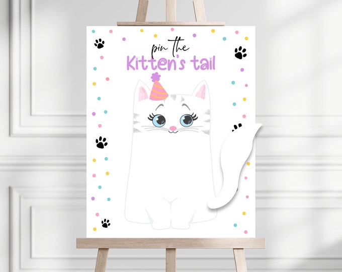 Pin the Tail on the Kitty / Cat Party Game for Girls | Kitten Girl ...