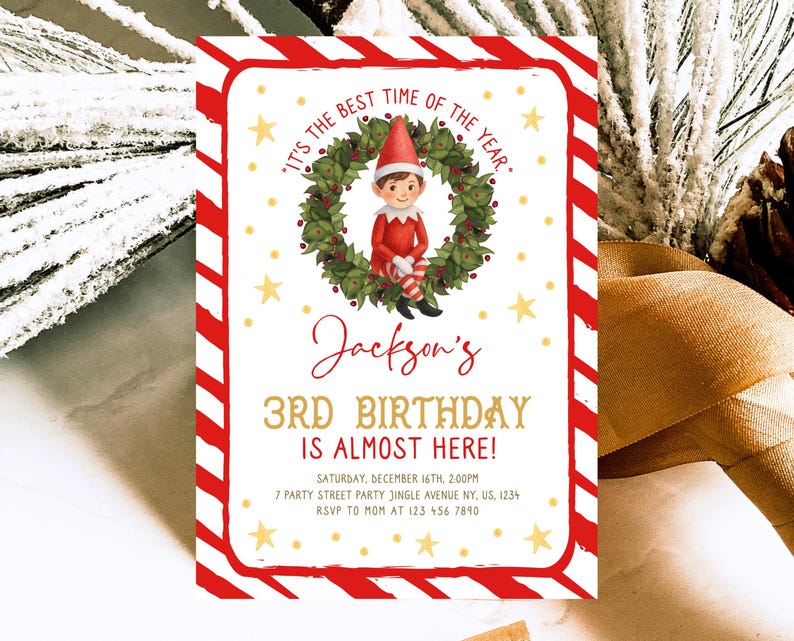 Editable Christmas Elf Birthday Invitation Template, Elf Birthday ...