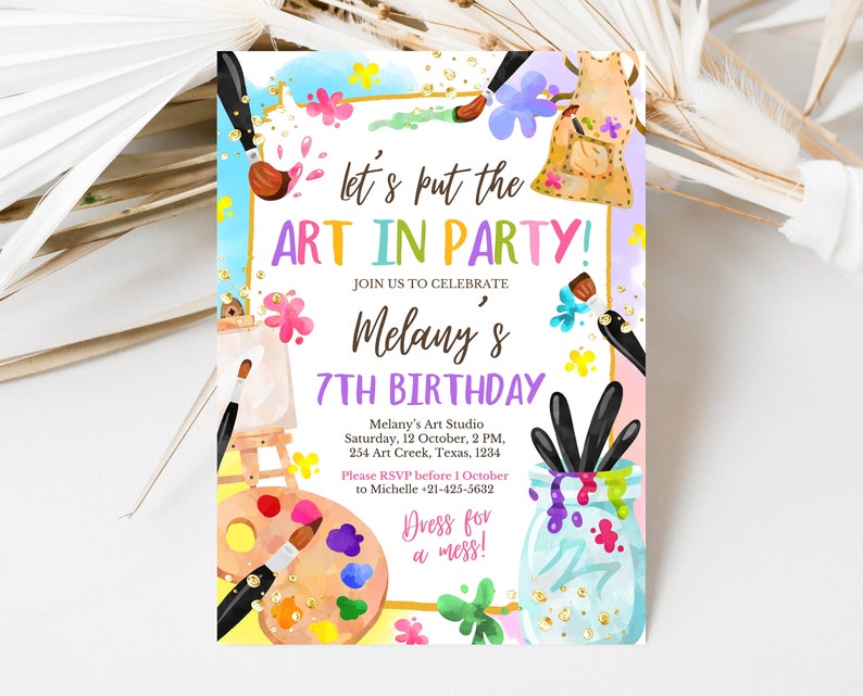 Editable Painting Art Birthday Invitation, Art Party Birthday Invite ...