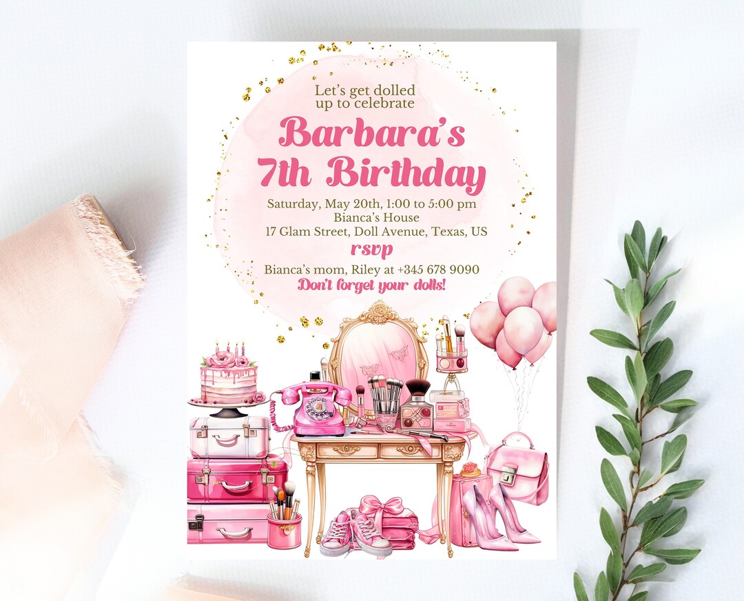 Editable Glam Dress up Birthday Invitation Template, Girly Glam Doll ...