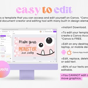 Editable Build A Monster Bag Topper, Build A Monster Favor Tag, Trick ...