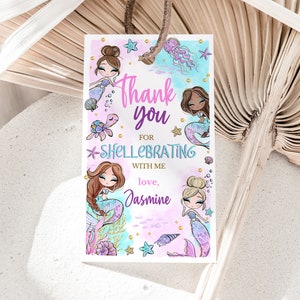 Editable Mermaid Birthday Favor Tag, Mermaid Birthday Thank You Tags ...