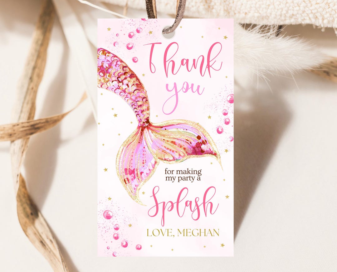 Editable Mermaid Tail Birthday Favor Tag, Under the Sea Birthday Thank ...