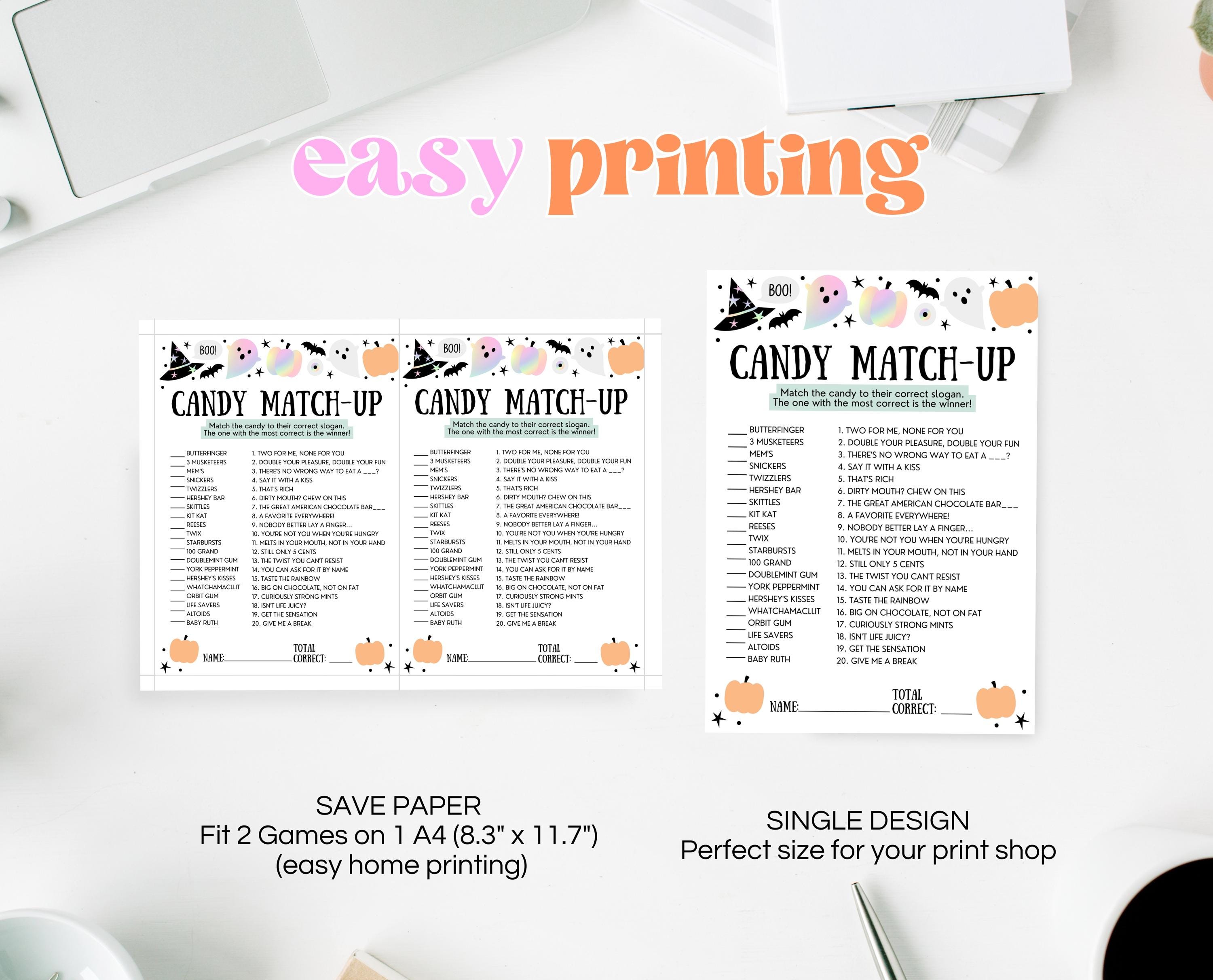 Halloween Candy Match-up Game Template, Halloween Trivia, Halloween ...