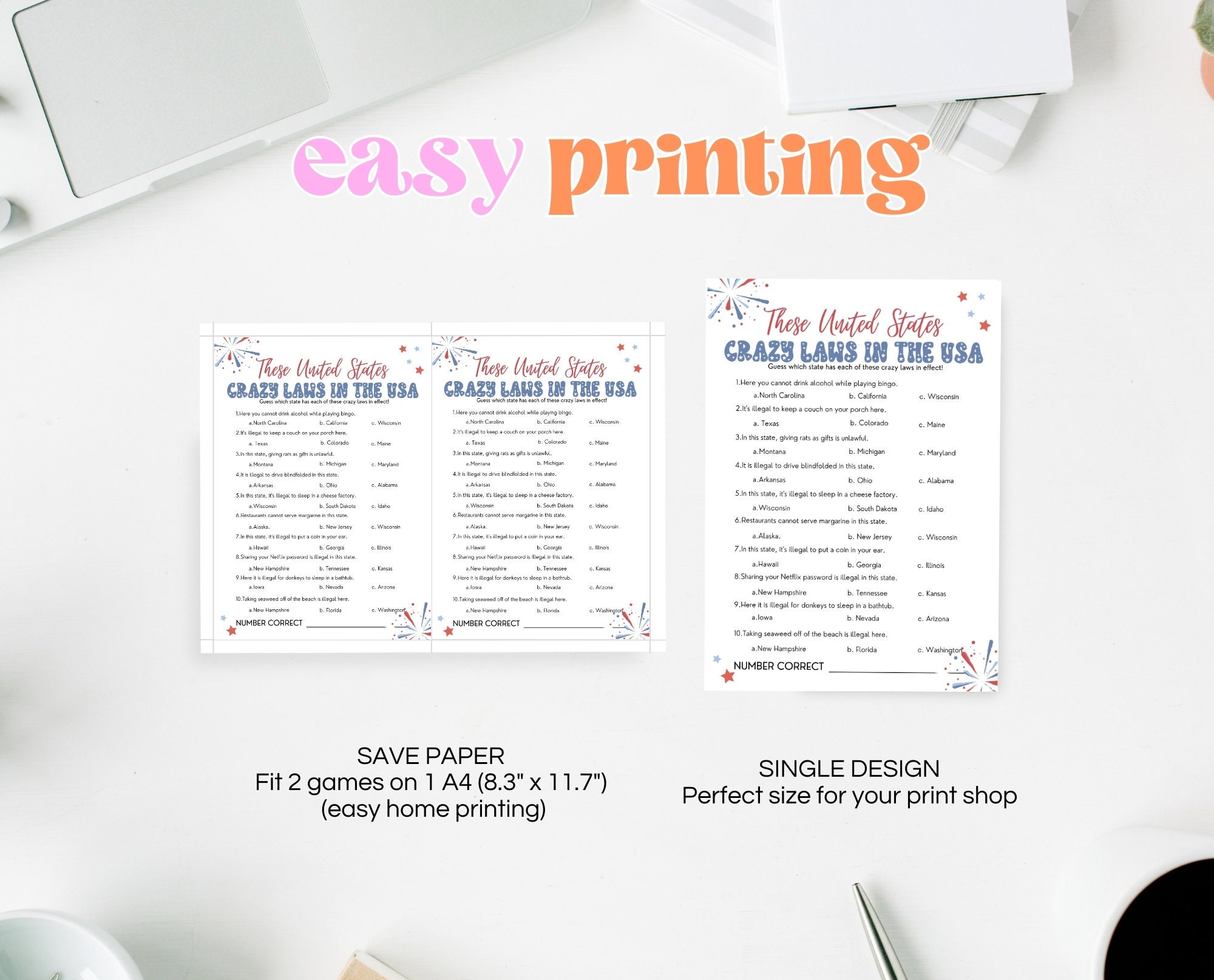 Printable 4th of July Crazy USA Laws Game, July 4th Games, Independence ...