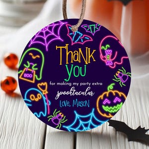 Editable Neon Halloween Favor Tag Template, Spooky Halloween Party ...