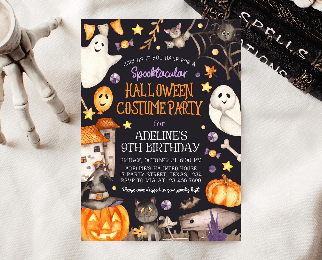 Editable Halloween Costume Party Invitation, Spooky Halloween Birthday ...