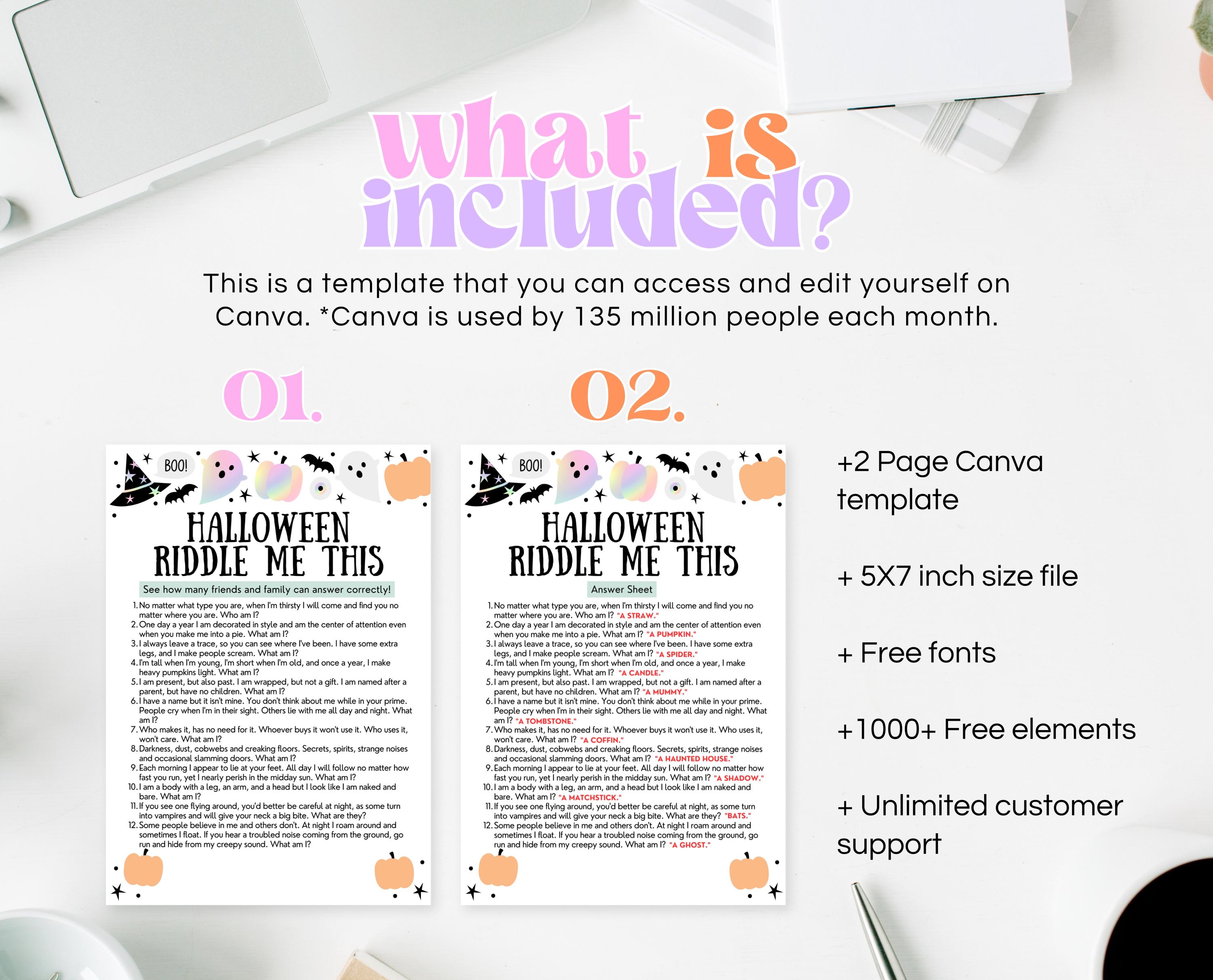 Halloween Riddle Me This Game Template, Halloween Riddle, Halloween ...