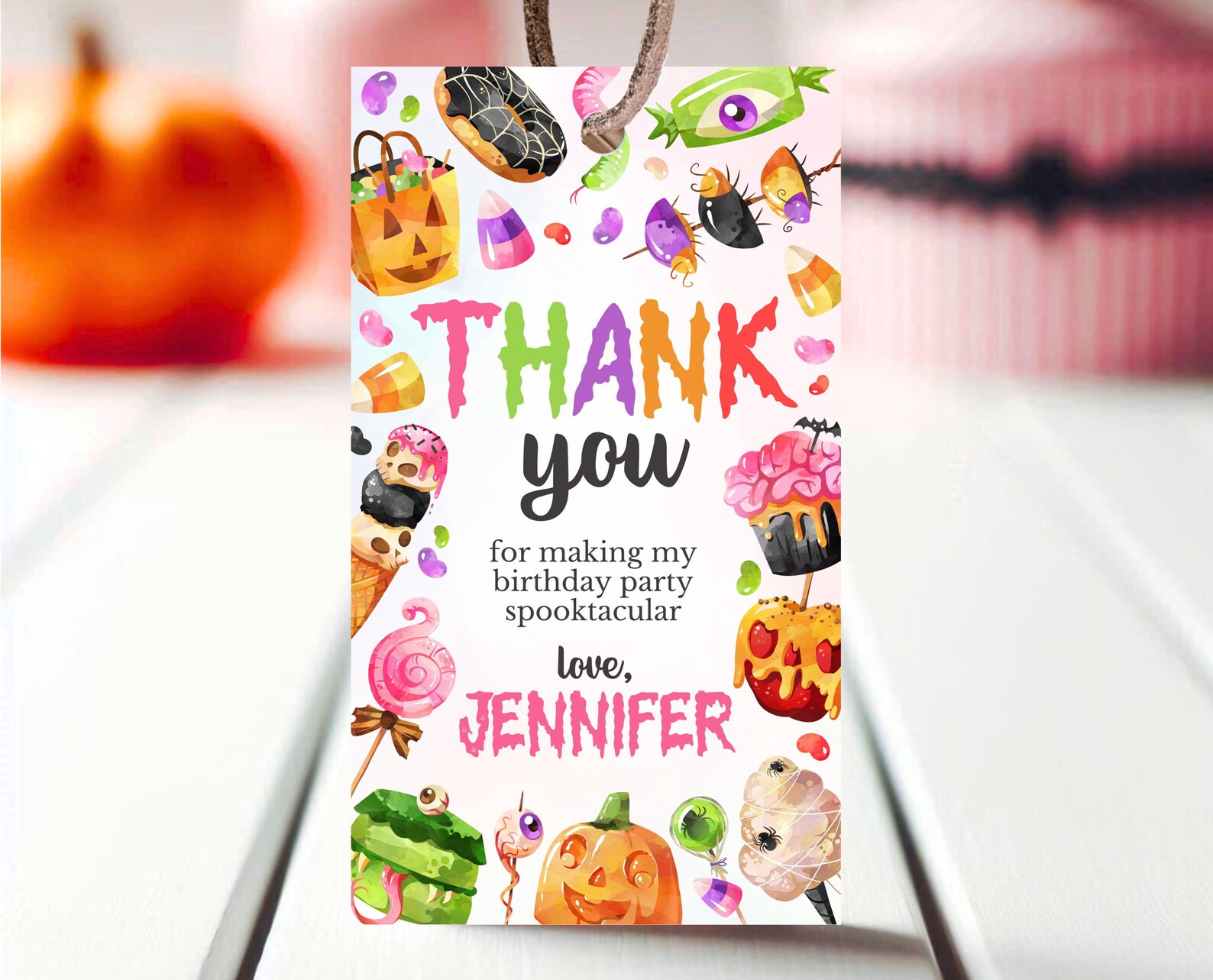 Editable Halloween Candy Favor Tag, Halloween Birthday Thank You Tag ...