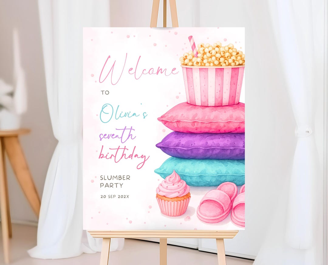 Editable Sleepover Party Welcome Sign: Pink Glamping Theme (digital ...