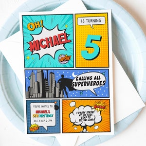 Editable Comic Superheroes Birthday Invitation, Superhero Birthday ...