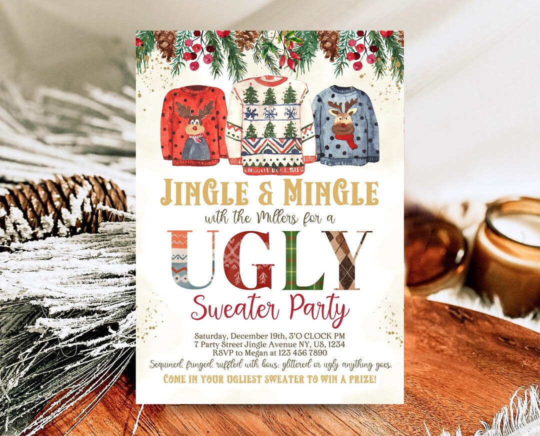 Editable Ugly Sweater Party Invitation, Christmas Ugly Sweater Invite ...