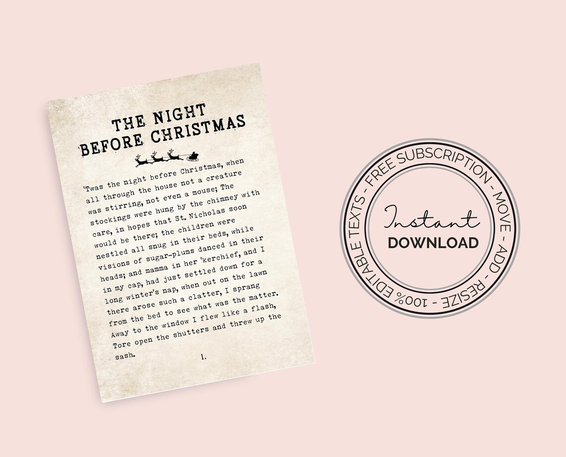 Editable the Night Before Christmas Sign Christmas Printable - Etsy