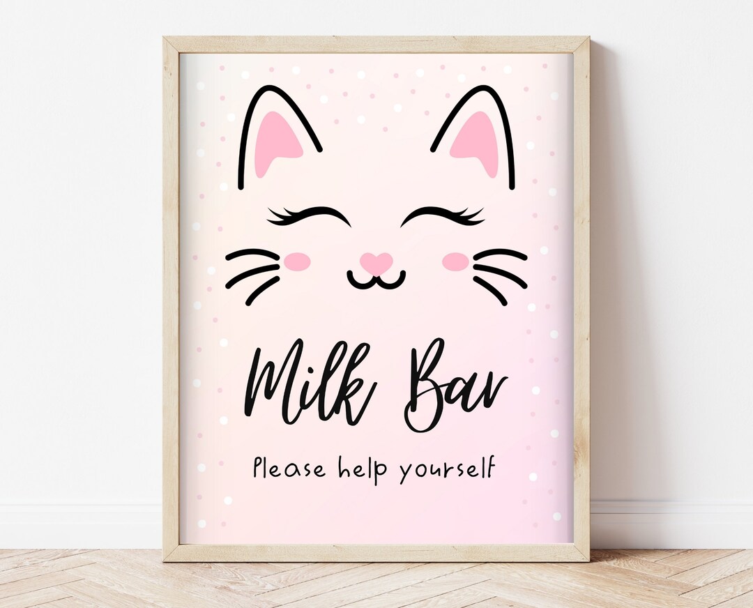 Milk Bar Sign Kitty Cat Birthday, Kitten Party Meow Mix Sign, Pink ...