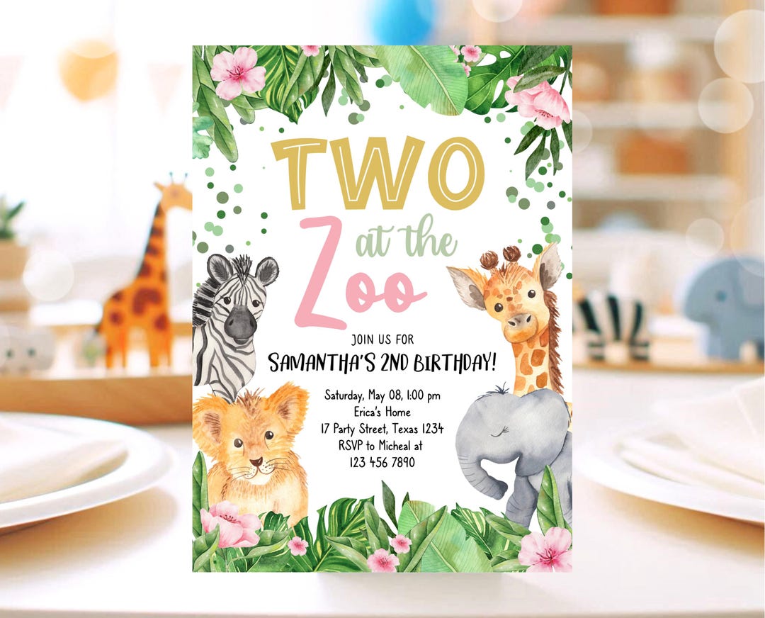 Editable Safari Animals Birthday Invitation, Kids Zoo Birthday Party ...