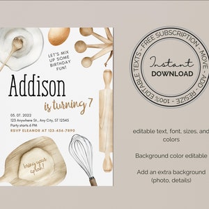 Editable Cooking Party Birthday Invitation, Baking Cooking Party, Chef ...