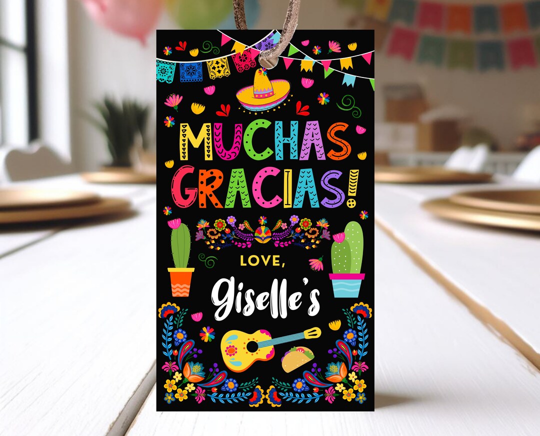 Editable Muchas Gracias Fiesta Favor Tag, Mexican Theme Party Tag ...