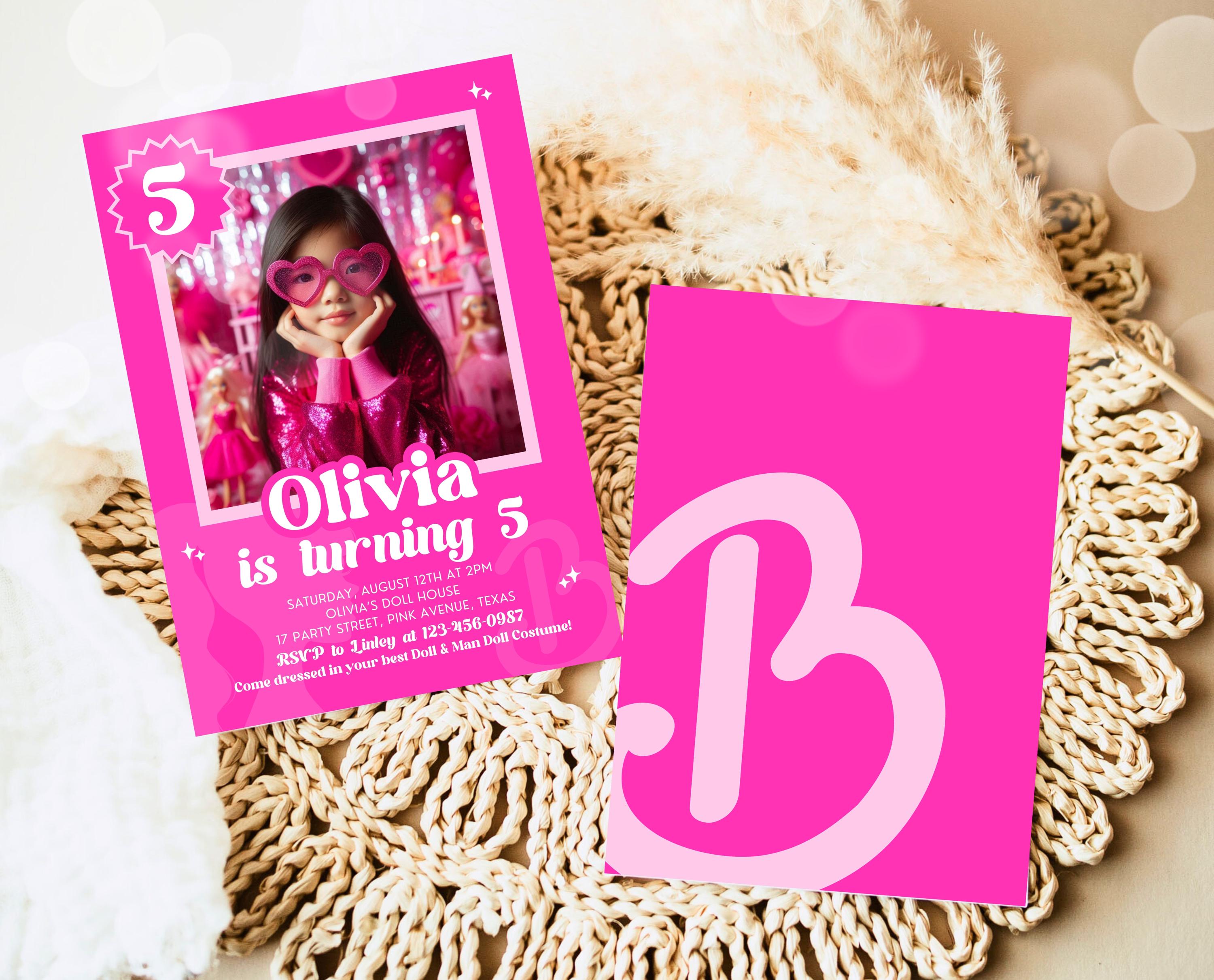 Editable Pink Doll Birthday Invitation: Glam Fashion Invite (5x7 Inch ...