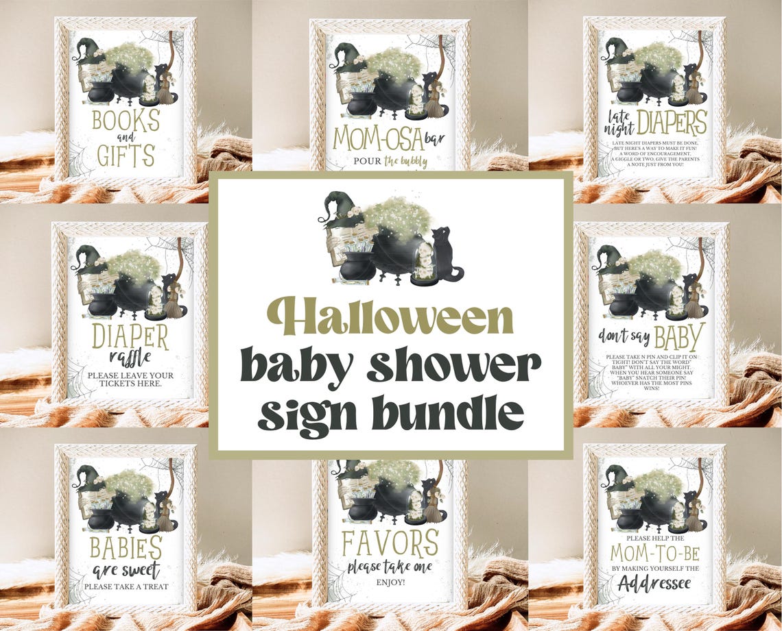 Editable A Baby is Brewing Halloween Baby Shower Sign Bundle, Halloween ...