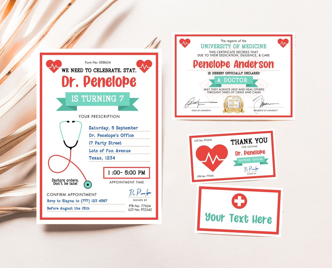 Editable Kids Doctor Birthday Invitation Bundle, Kids Doctor Invite ...