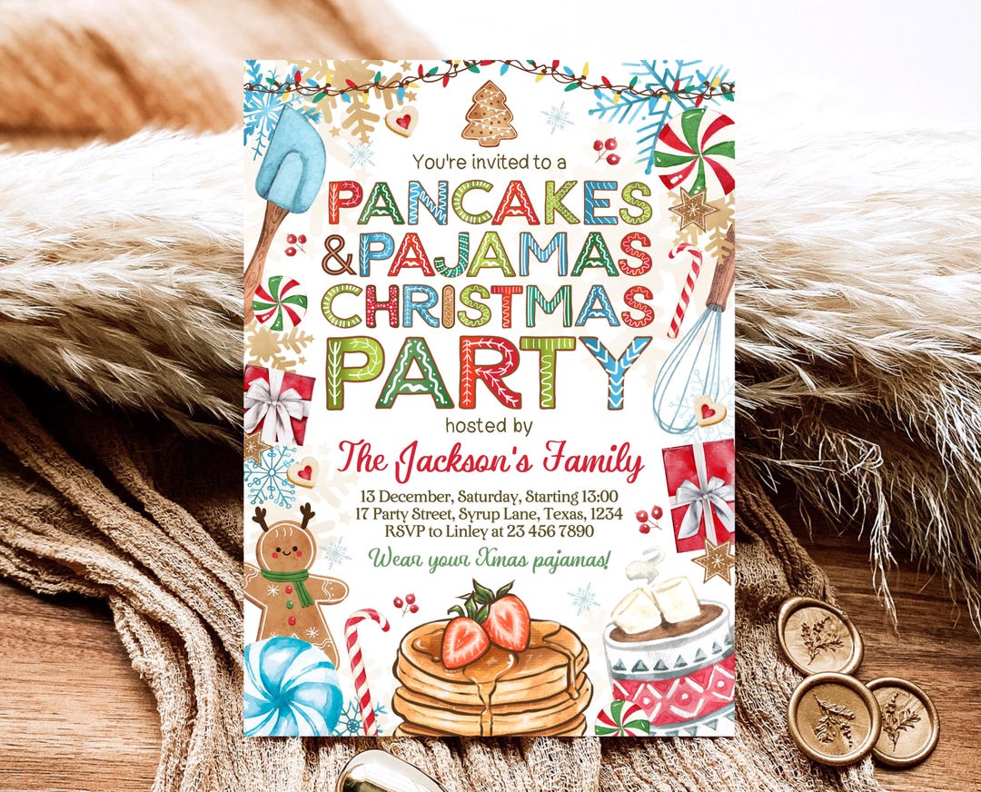 Editable Pancakes & Pajamas Christmas Party Invitation, Pancake and Hot ...