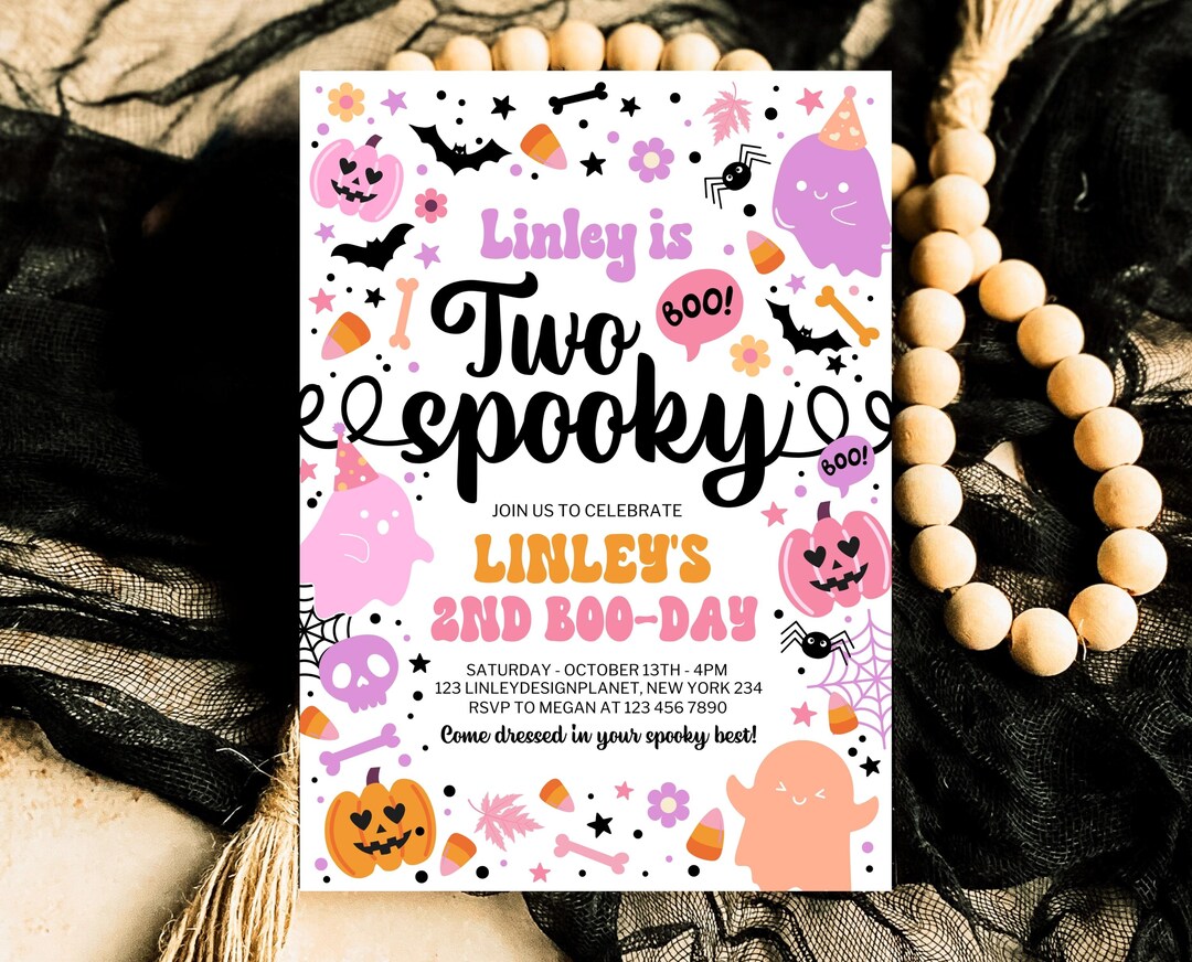 Editable Two Spooky Birthday Invitation, Halloween Second Birthday ...