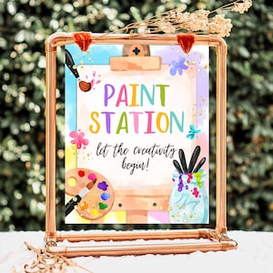 Paint Station Sign Art Birthday, Rainbow Art Party Birthday Let's Paint ...