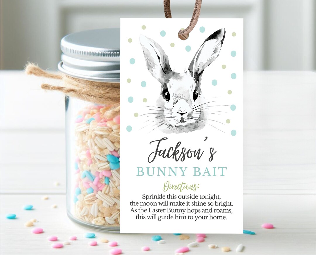 Editable Easter Bunny Bait Tag, Blue Bunny Food Printable, Easter ...